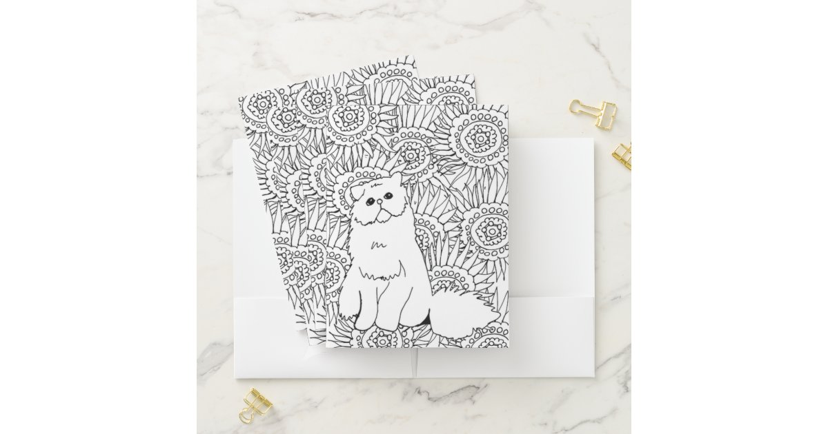 Color it Yourself Cats and Flowers Pocket Folder | Zazzle