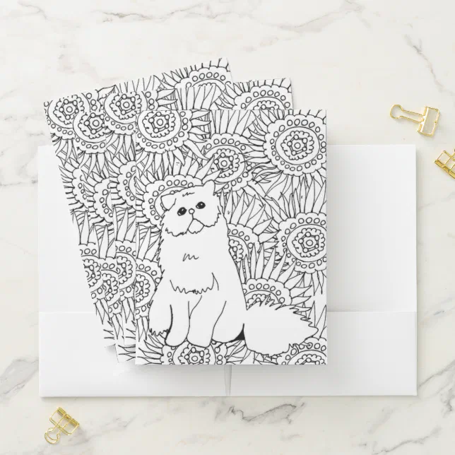 Color it Yourself Cats and Flowers Pocket Folder | Zazzle