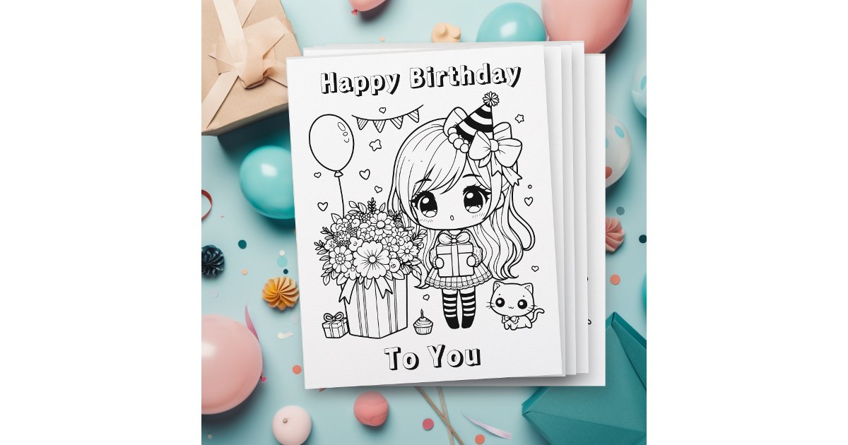 Color Me Anime Girl's Birthday Flyer | Zazzle