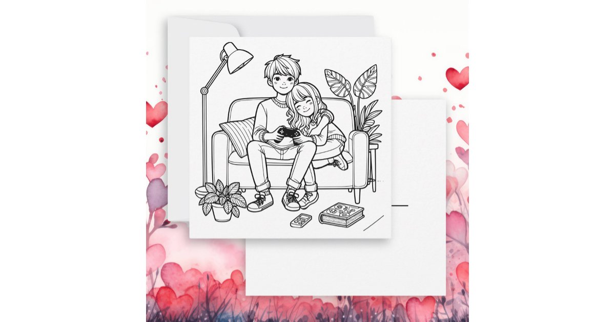 Color Me Card | Anime Girl Boy Gaming | Zazzle