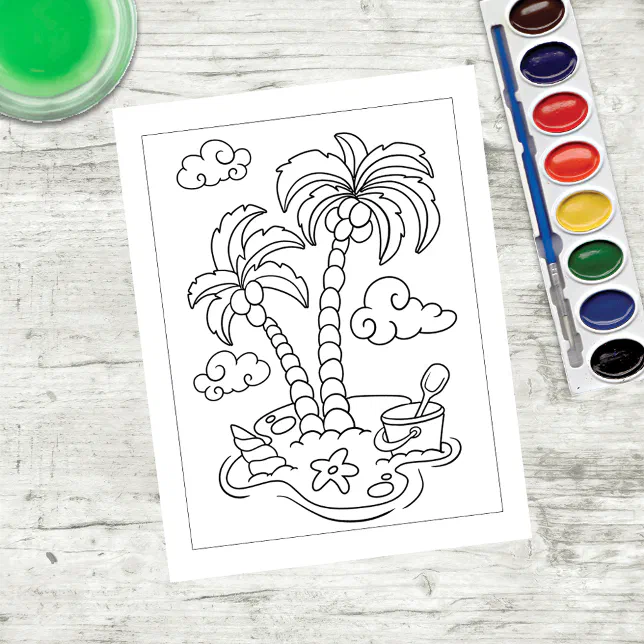 Color Me Palm Trees at Beach | Activity Cards | Zazzle