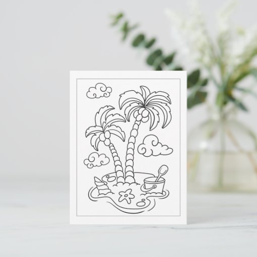 Color Me Palm Trees at Beach | Activity Cards | Zazzle