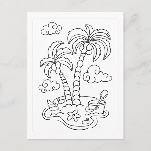 Color Me Palm Trees at Beach | Activity Cards | Zazzle