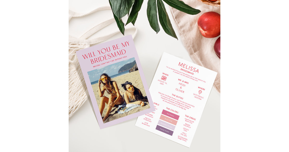 Color Palette Photo Be My Bridesmaid Proposal Card | Zazzle