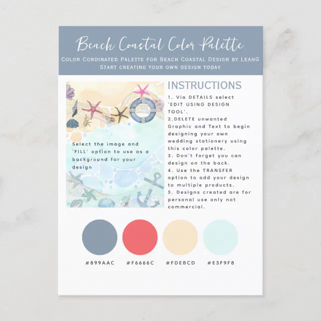 Color Palette Template for Beach Coastal by LeahG Postcard | Zazzle
