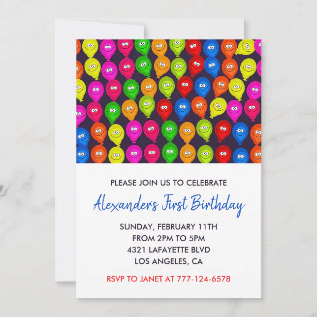 Color party invitations 1st boy balloons monster | Zazzle