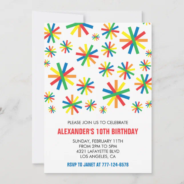 Color party invitations Confetti Modern 10th kids | Zazzle