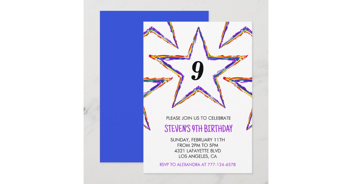 Color party invitations Stars Rainbow primary kids | Zazzle