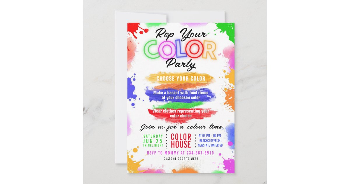 Color Party Light Invitation Editable Invitation | Zazzle