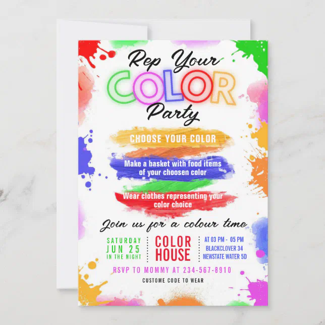 Color Party Light Invitation Editable Invitation | Zazzle