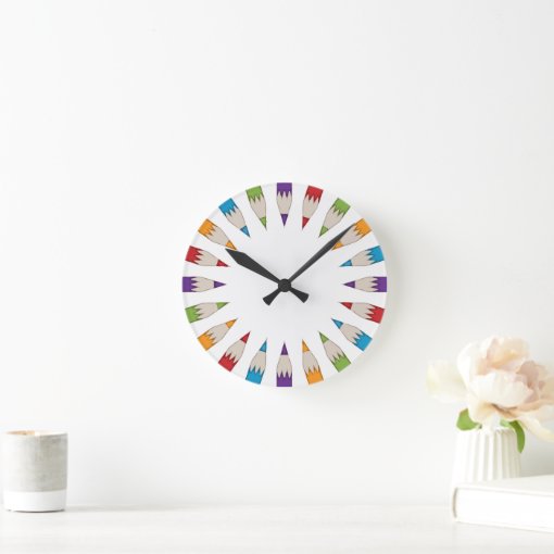 Color pencil classroom clock | Zazzle