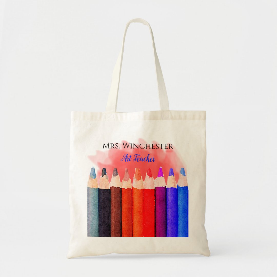 Color Pencils Back To School Custom Teacher Name Tote Bag | Zazzle