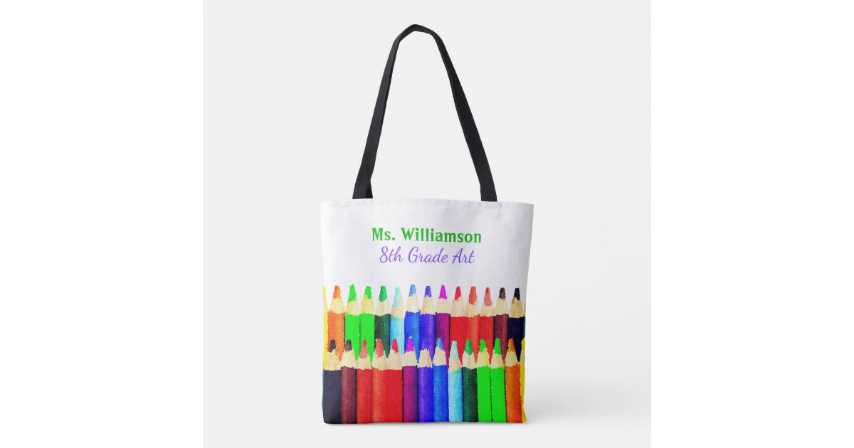 Color Pencils Back To School Custom Teacher Name Tote Bag | Zazzle