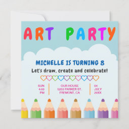 Color Pencils Kids Art Party Birthday Invitation | Zazzle