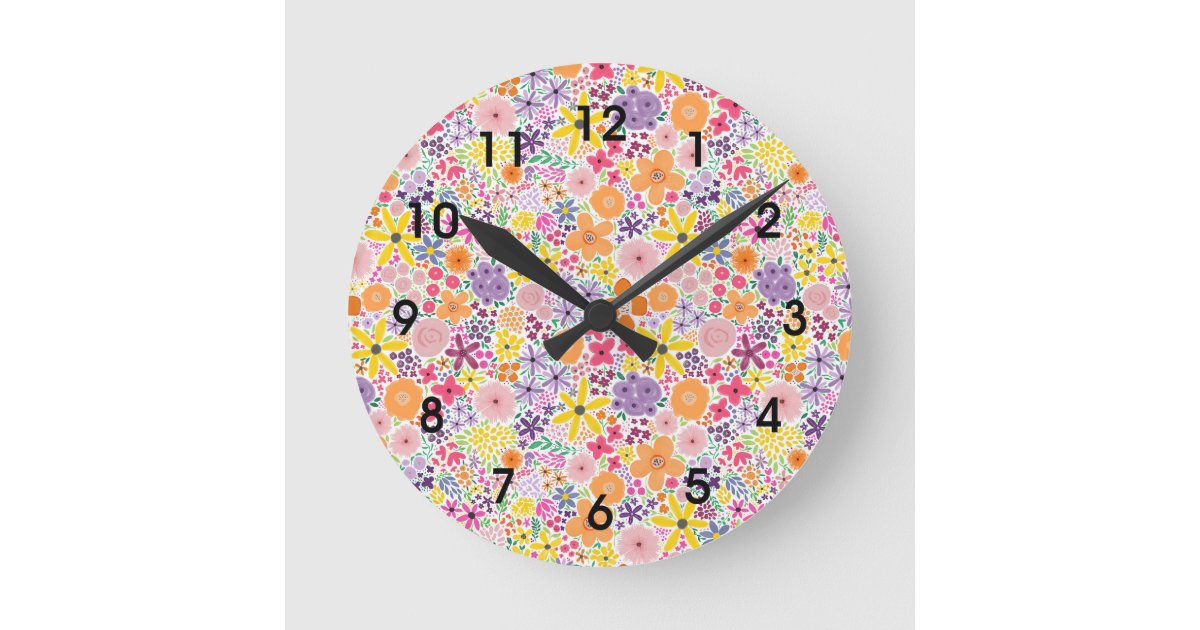 Color Pop Wildflowers Round Clock | Zazzle