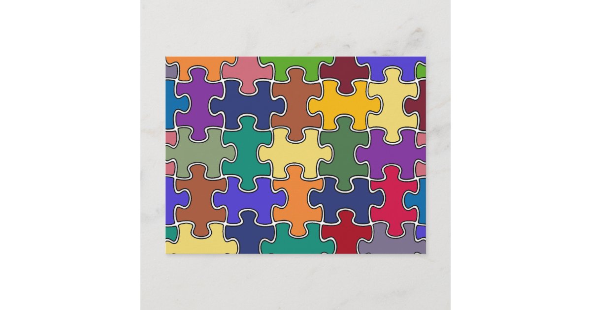 color puzzle pieces postcard | Zazzle