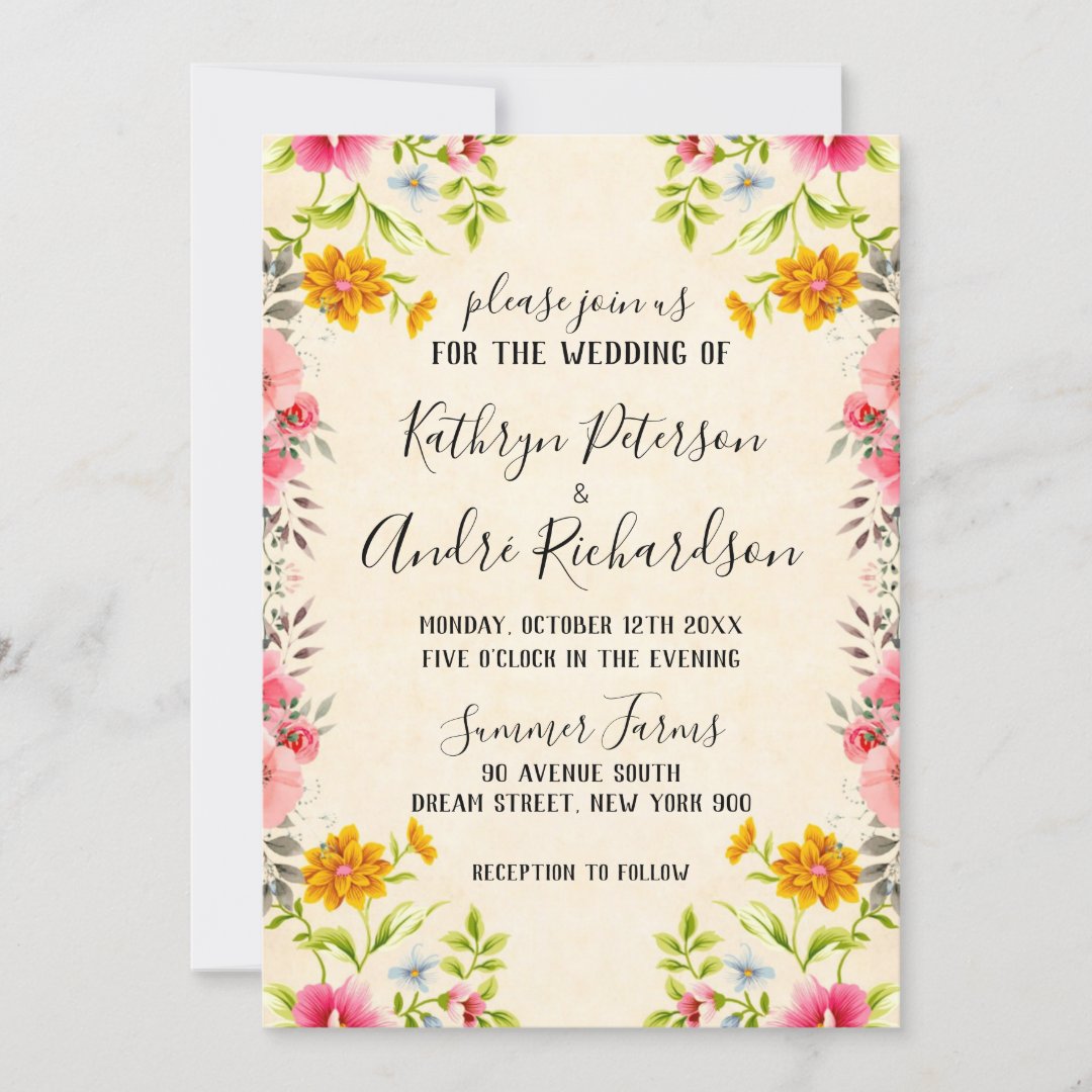 Color Rustic Floral Wedding Invitation | Zazzle