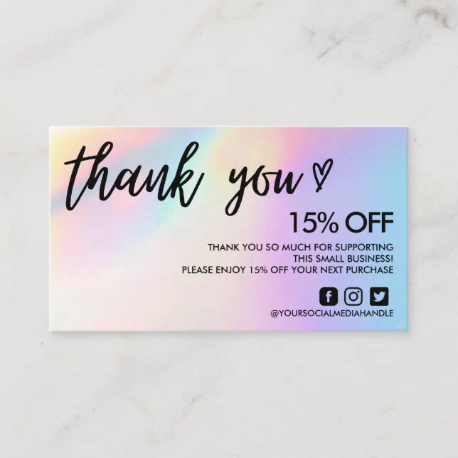 Color Shift Thank You Heart Business Card | Zazzle