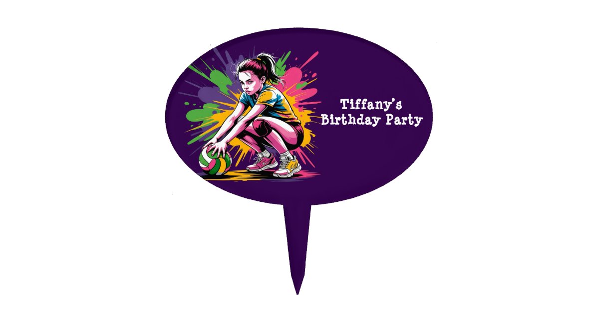 Color Splash Volleyball Girl Birthday Party Cake Topper | Zazzle