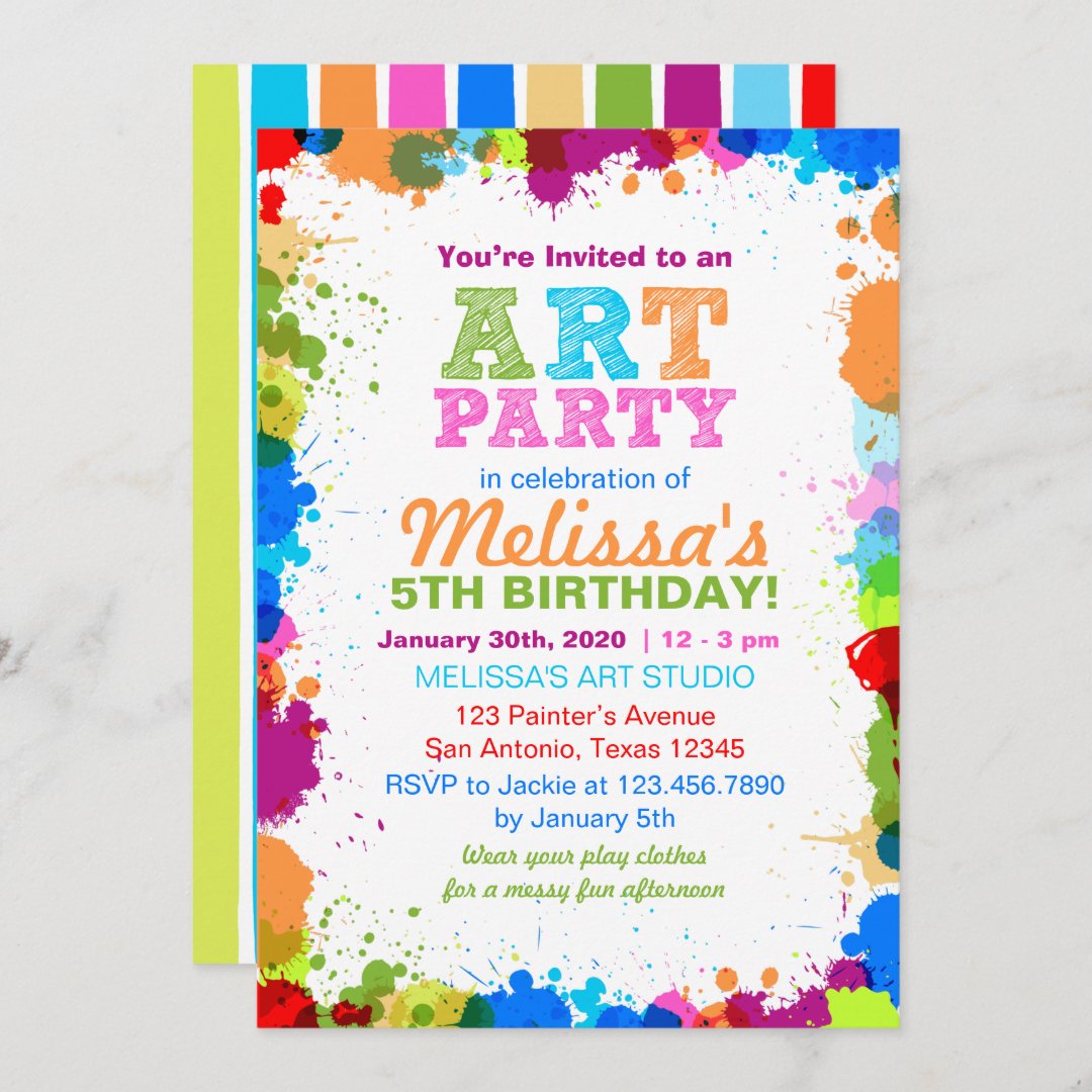 Color Splatter Art Birthday Party Invitation | Zazzle