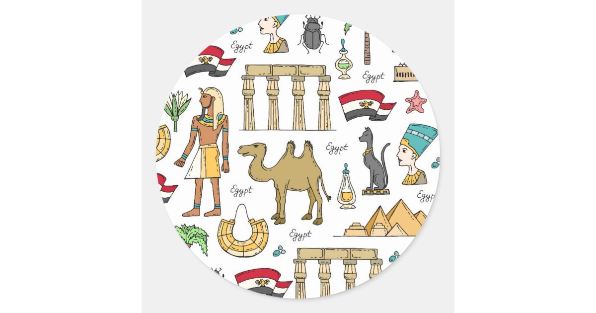 Color Symbols of Egypt Pattern Classic Round Sticker | Zazzle