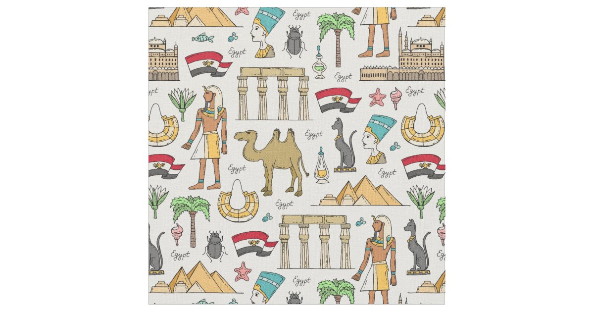 Color Symbols of Egypt Pattern Fabric | Zazzle
