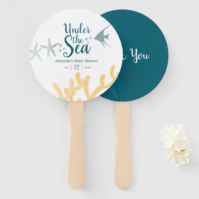 Color trend Under the Sea Ocean themed Baby Shower Hand Fan | Zazzle
