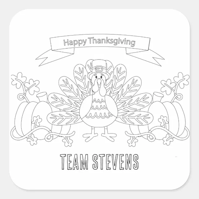 Color Your Own Happy Thanksgiving Scene Square Sticker | Zazzle
