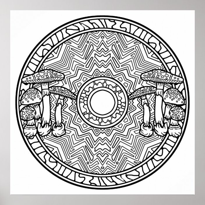 Color Your Own Mushrooms Mandala Coloring Poster | Zazzle.com
