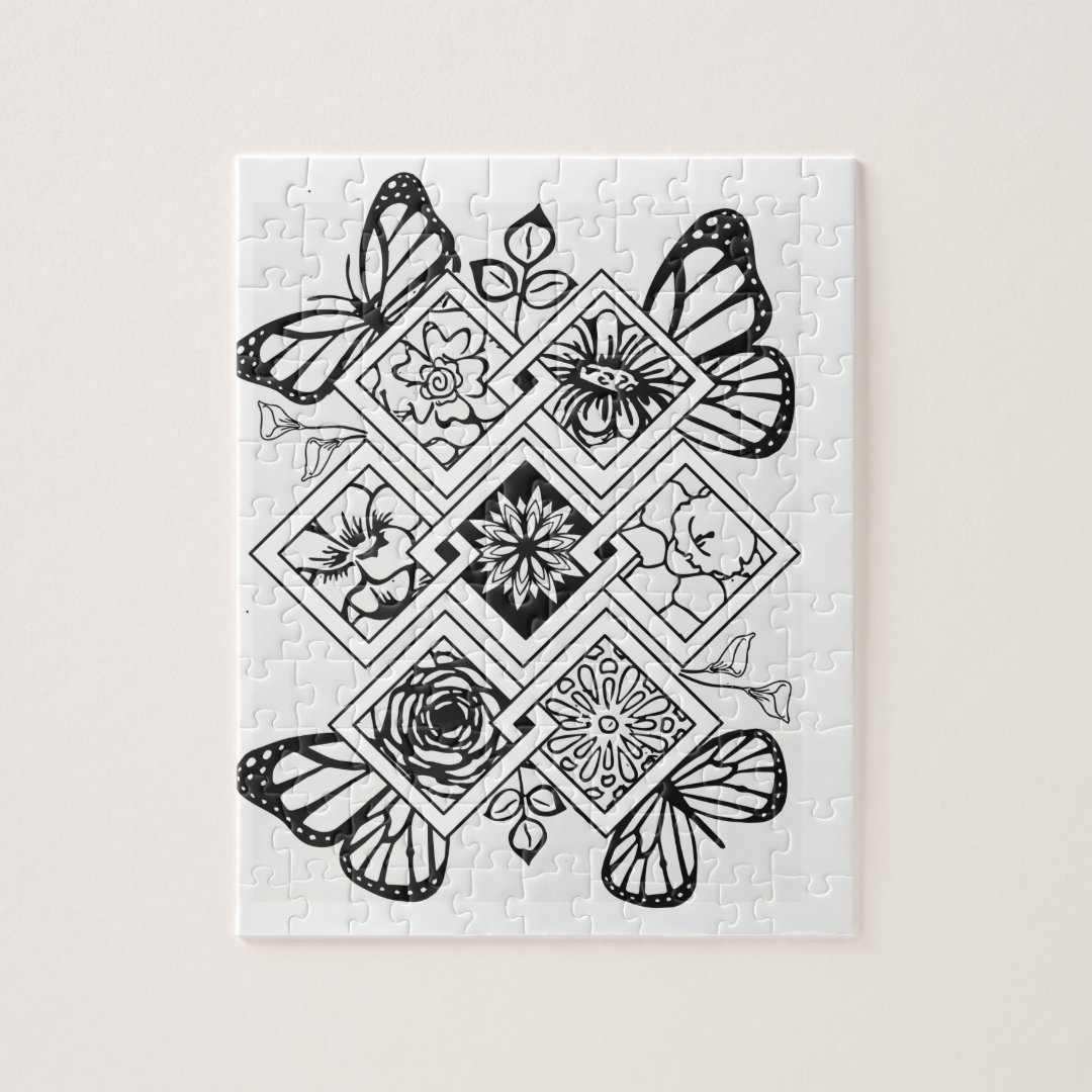 Color your own puzzle butterfly flowers | Zazzle
