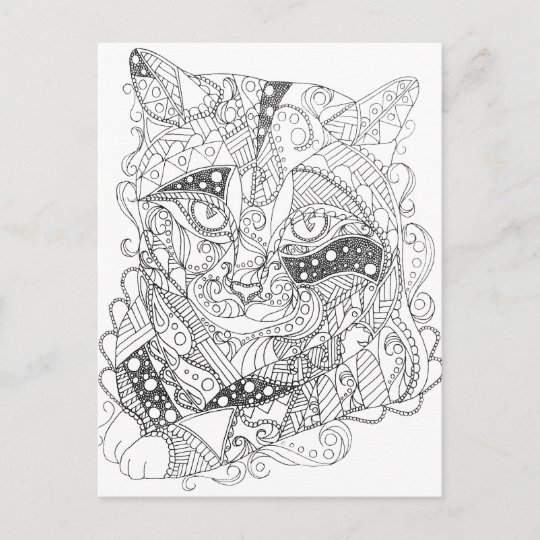 Colorable Cat Abstract Art Adult Coloring Postcard | Zazzle.com