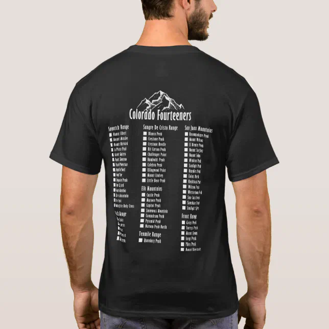 Colorado 14er 2 Sided Checklist Fourteeners Shirt | Zazzle