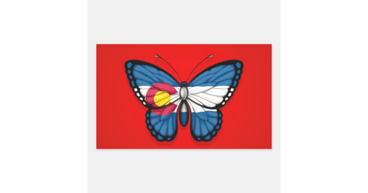 Colorado Butterfly Flag on Red Rectangular Sticker | Zazzle