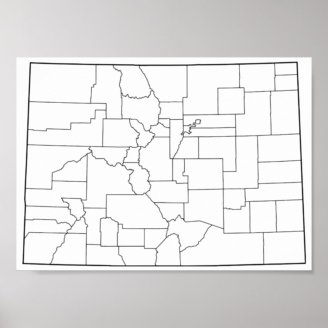 Colorado Counties Blank Outline Map Poster | Zazzle