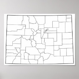 Colorado Counties Blank Outline Map Poster | Zazzle