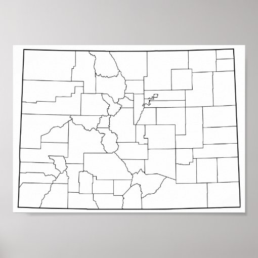 Colorado Counties Blank Outline Map Poster | Zazzle