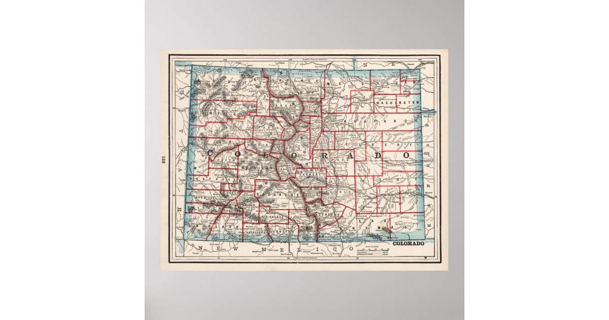 Colorado Counties Map (1893) Poster | Zazzle