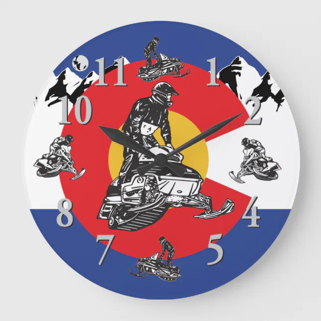 Colorado Flag and Snowmobile Clock | Zazzle