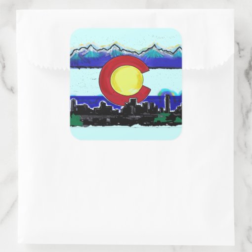 Colorado flag denver skyline artistic stickers | Zazzle