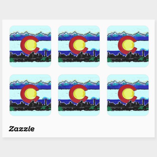 Colorado flag denver skyline artistic stickers | Zazzle