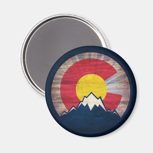 Colorado flag rustic wood mountain magnet | Zazzle