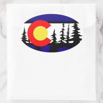 Colorado Flag Tree Silhouette Oval Sticker | Zazzle