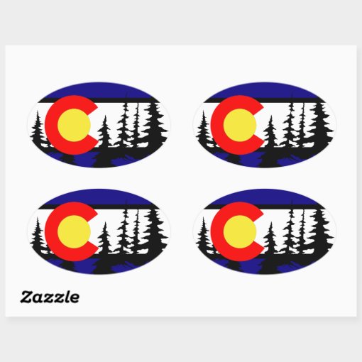 Colorado Flag Tree Silhouette Oval Sticker | Zazzle