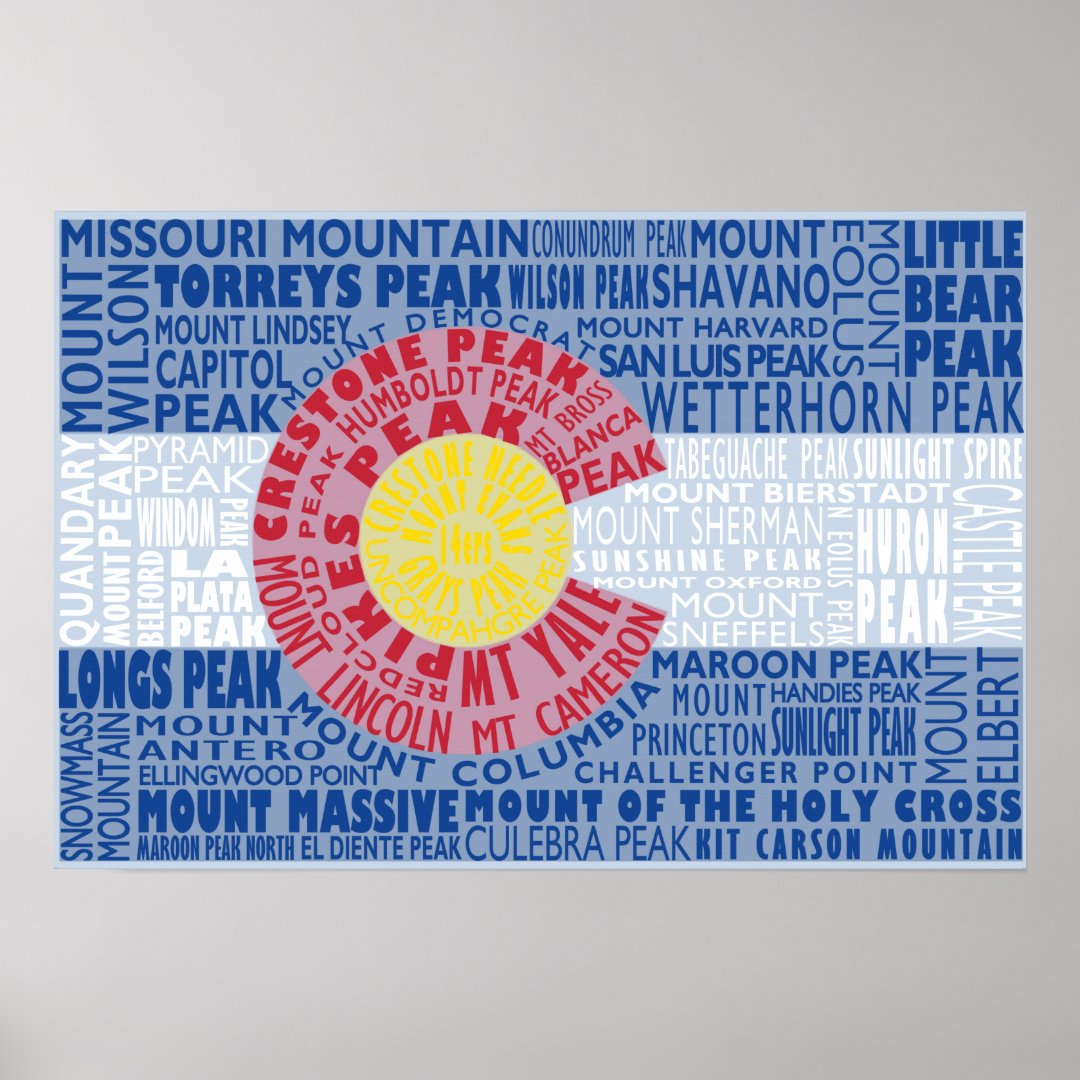 Colorado Fourteeners State Flag 14ers Poster | Zazzle