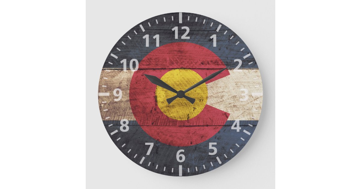 Colorado State Flag on Old Wood Grain Large Clock | Zazzle