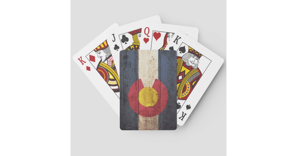 Colorado State Flag on Old Wood Grain Poker Cards | Zazzle