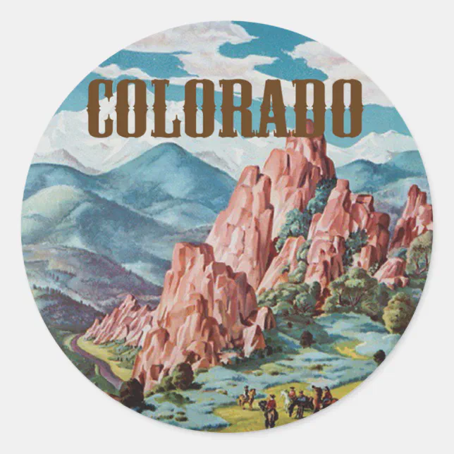 Colorado Vintage Mountain Scene Classic Round Sticker | Zazzle