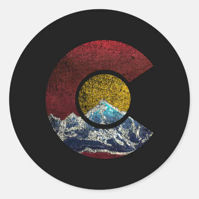 Colorado With Flag Inspired Mountain Scene Classic Round Sticker | Zazzle