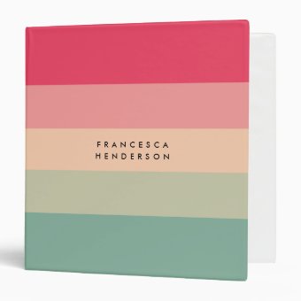 Colorblock Horizontal Stripe Pink & Green Monogram 3 Ring Binder | Zazzle