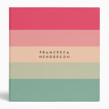 Colorblock Horizontal Stripe Pink & Green Monogram 3 Ring Binder | Zazzle